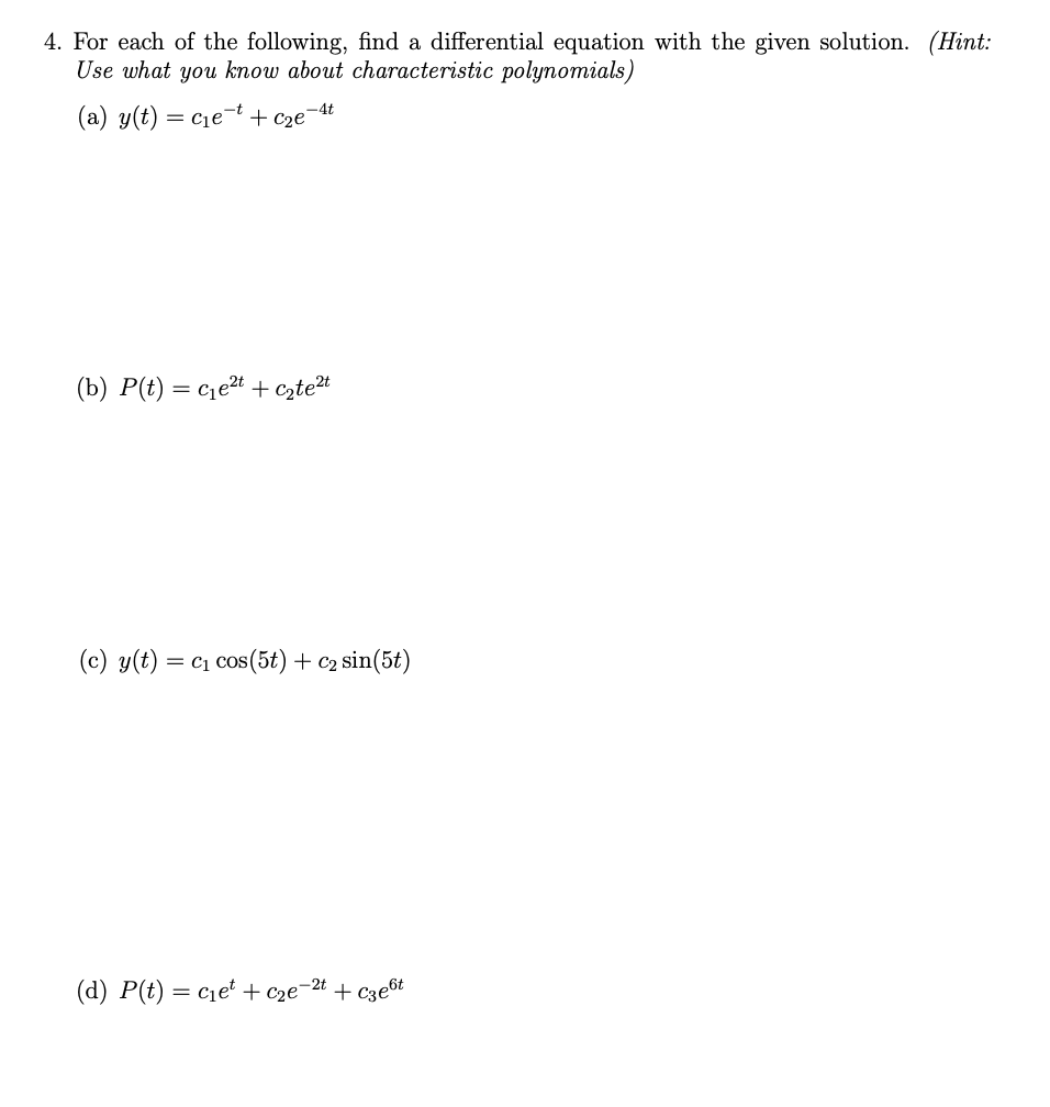 For each of the following, find a differential | Chegg.com