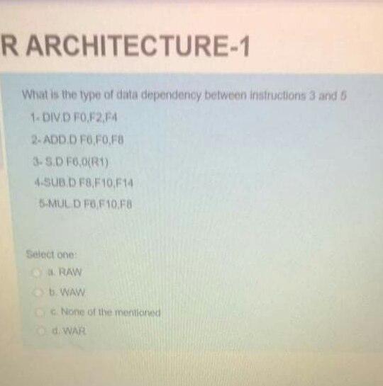 Solved R ARCHITECTURE-1 What is the type of data dependency | Chegg.com