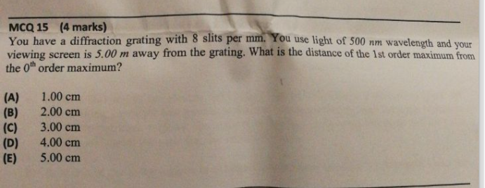 Solved MCQ 15 (4 marks) You have a diffraction grating with | Chegg.com