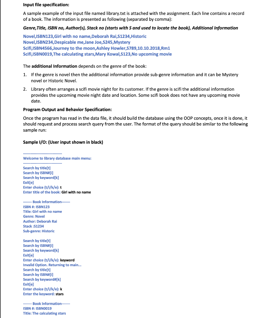 Solved Please read the outline and sample output fully. | Chegg.com