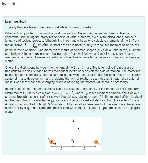 Solved Item 19 Learning Goal: To apply the parallel-axis | Chegg.com