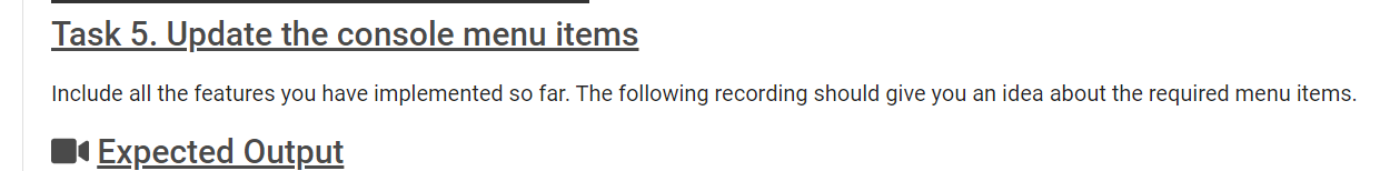 Solved Task 5. Update the console menu items Include all the | Chegg.com