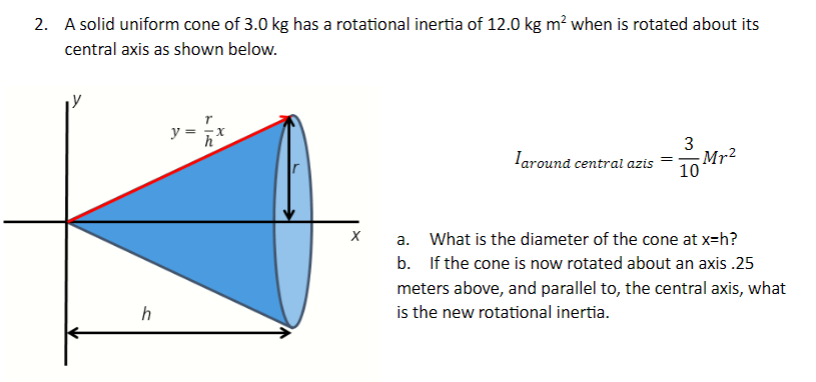 Solved A solid uniform cone of 3.0kg ﻿has a rotational | Chegg.com