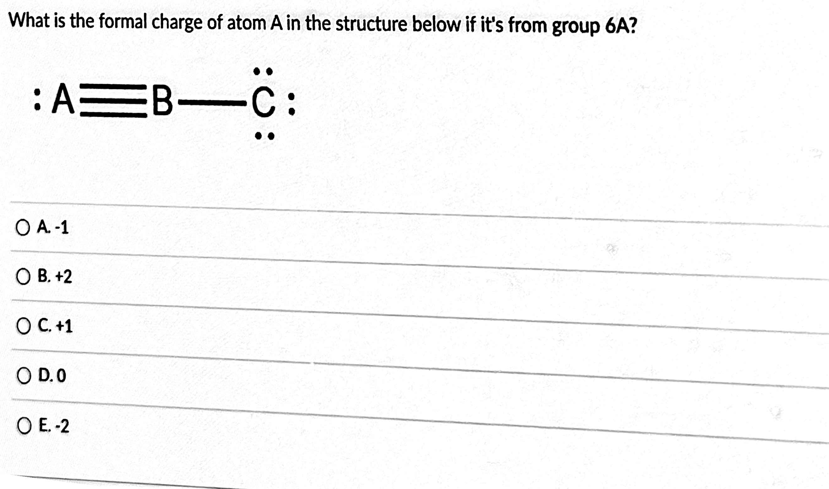 Solved What is the formal charge of atom A in the structure | Chegg.com