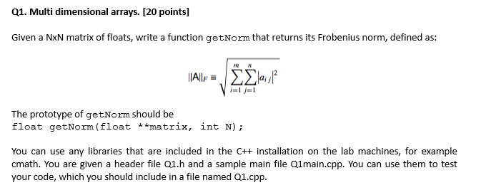 Solved Q1. Multi dimensional arrays. [20 points) Given a NxN | Chegg.com