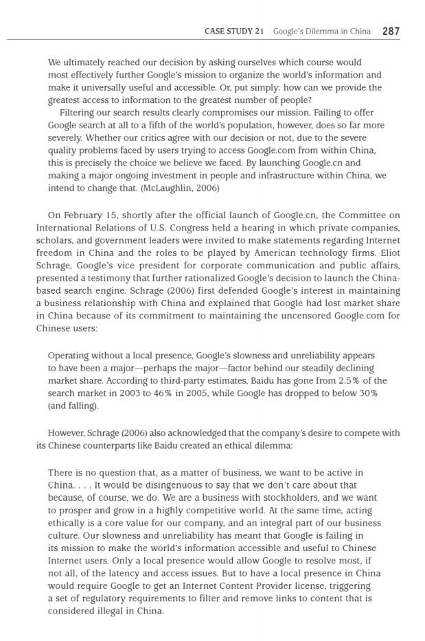 Solved In regards to the Case Study "Google's Dilemma in | Chegg.com