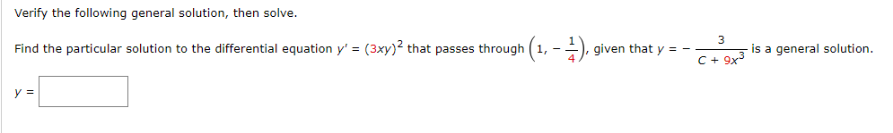 Solved Verify the following general solution, then | Chegg.com