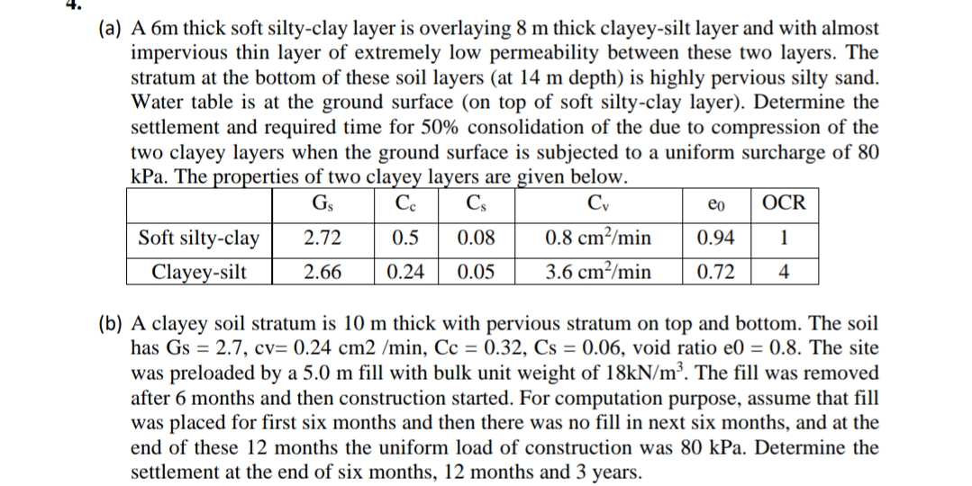 Solved (a) A 6 m ﻿thick soft silty-clay layer is ﻿overlaying | Chegg.com