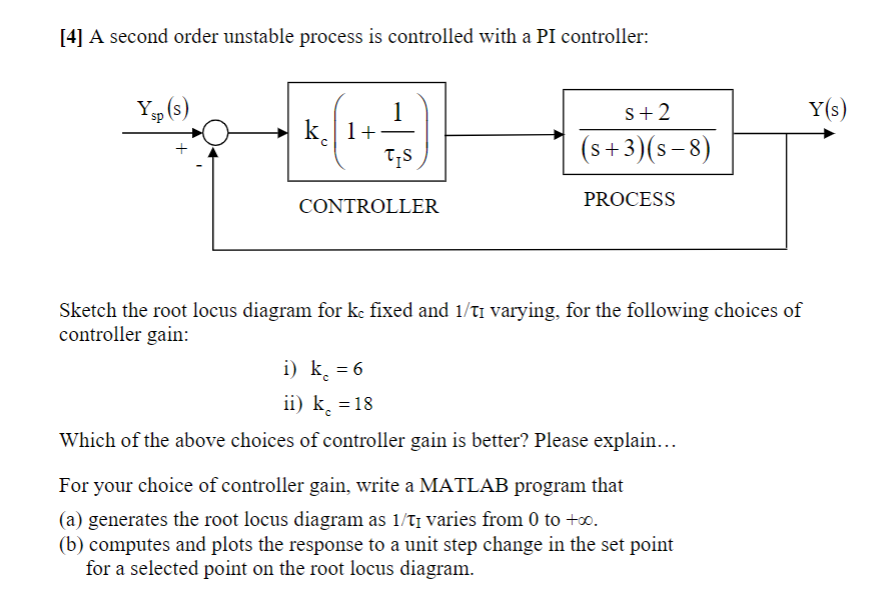 Solved [4] A second order unstable process is controlled | Chegg.com