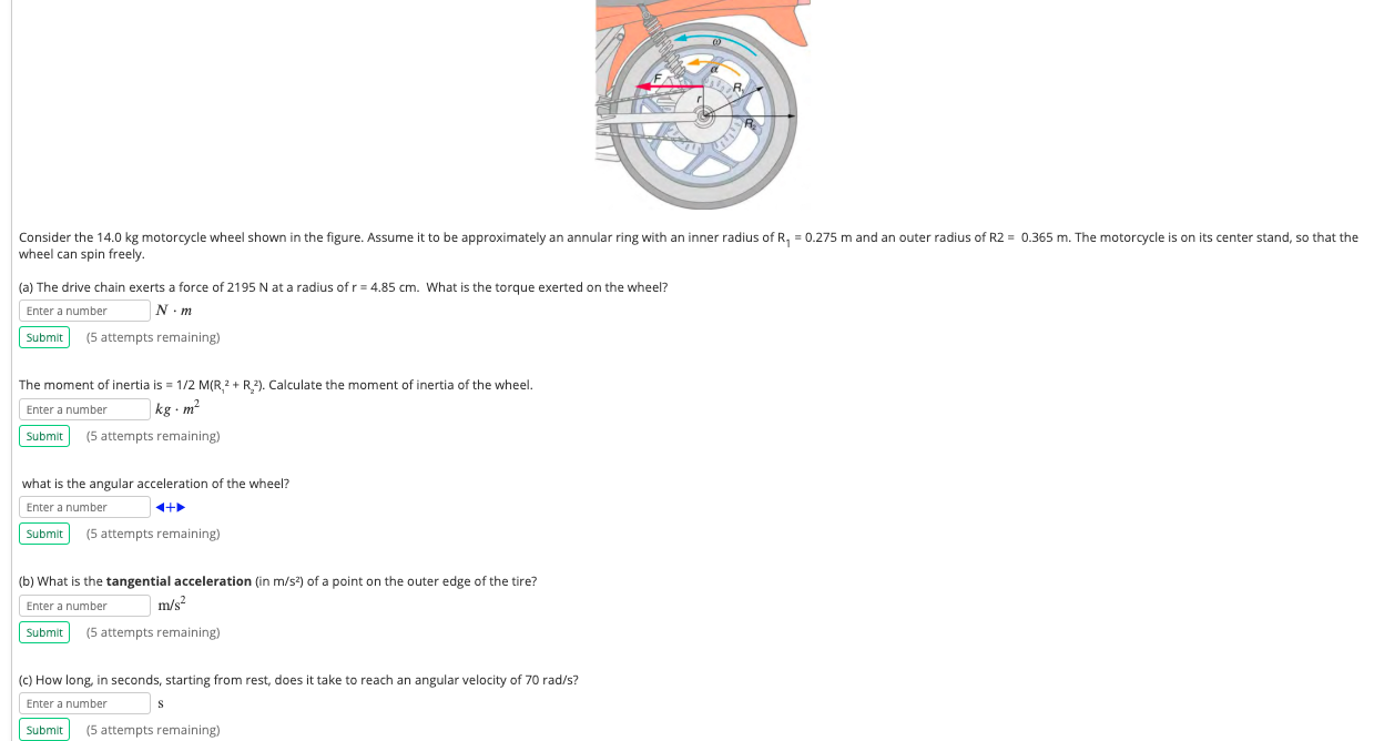 Solved Consider the 14.0 kg motorcycle wheel shown in the | Chegg.com