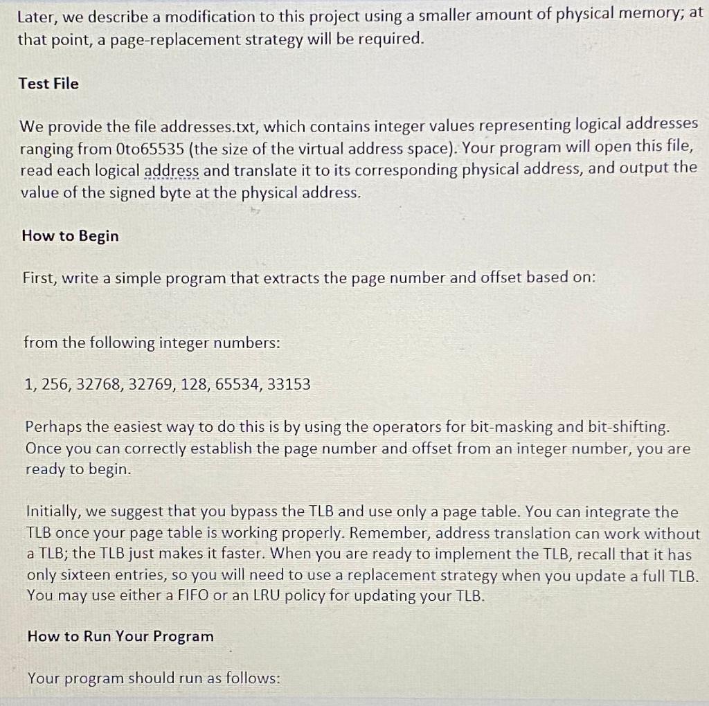 Solved Designing a Virtual Memory Manager This project | Chegg.com