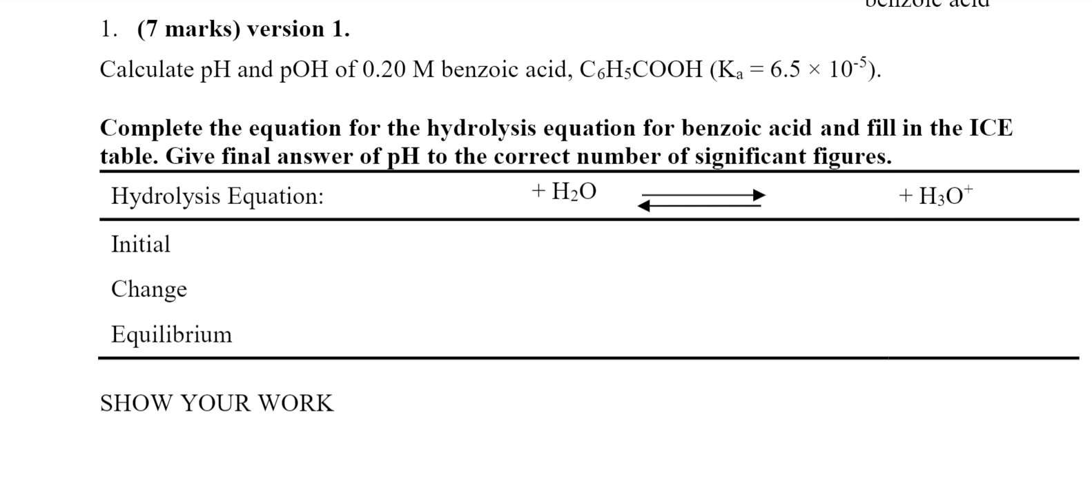 Solved 1. (7 marks) version 1. Calculate pH and pOH of 0.20 | Chegg.com