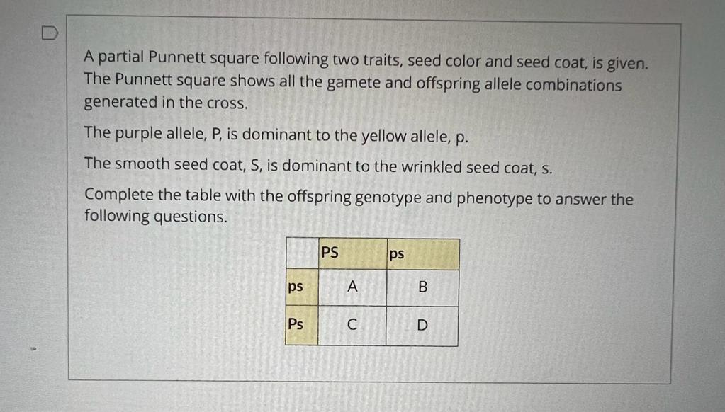 Solved A partial Punnett square following two traits, seed | Chegg.com