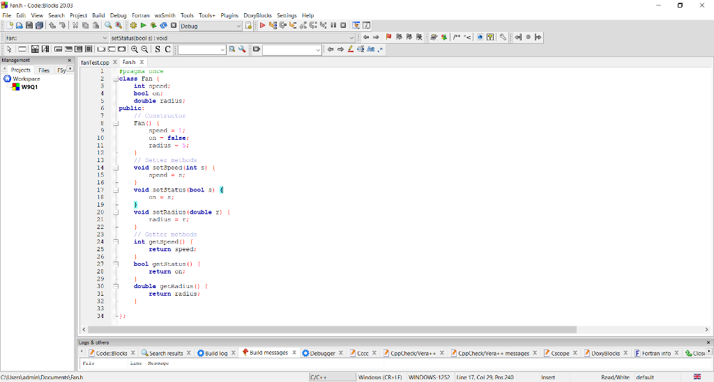 Solved w901.cpp [W901) - Codes Blocks 20.03 File Edit View | Chegg.com