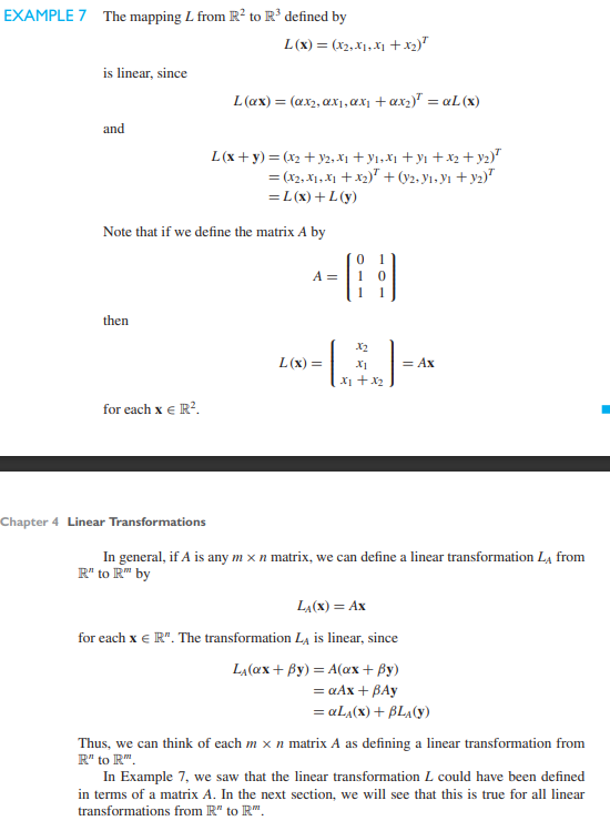 Solved Example 7 finds a matrix to represent the linear | Chegg.com