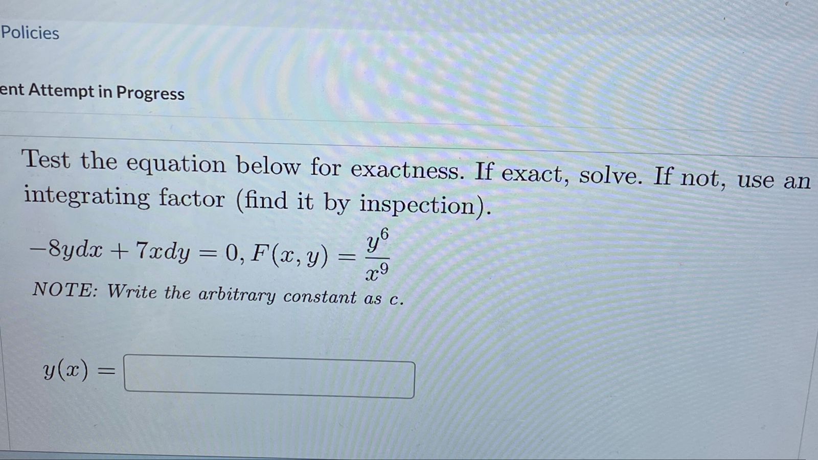 Solved Test the equation below for exactness. If exact, | Chegg.com