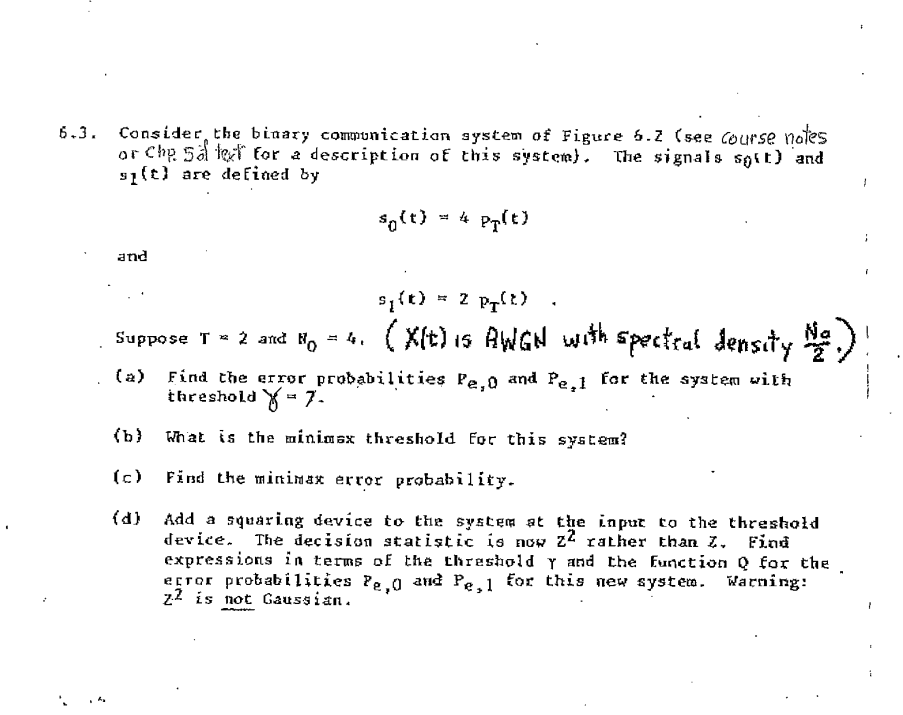 Solved 6.1. Binary data is to be transmitted over an AKGN | Chegg.com