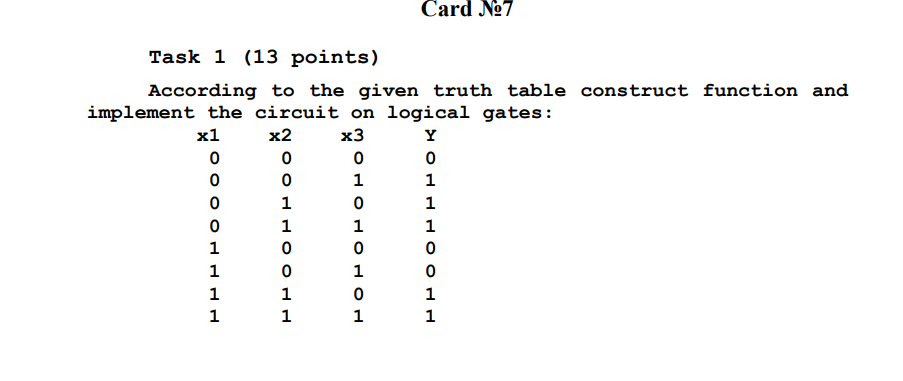 Solved Card №º7 Task 1 (13 points) According to the given | Chegg.com