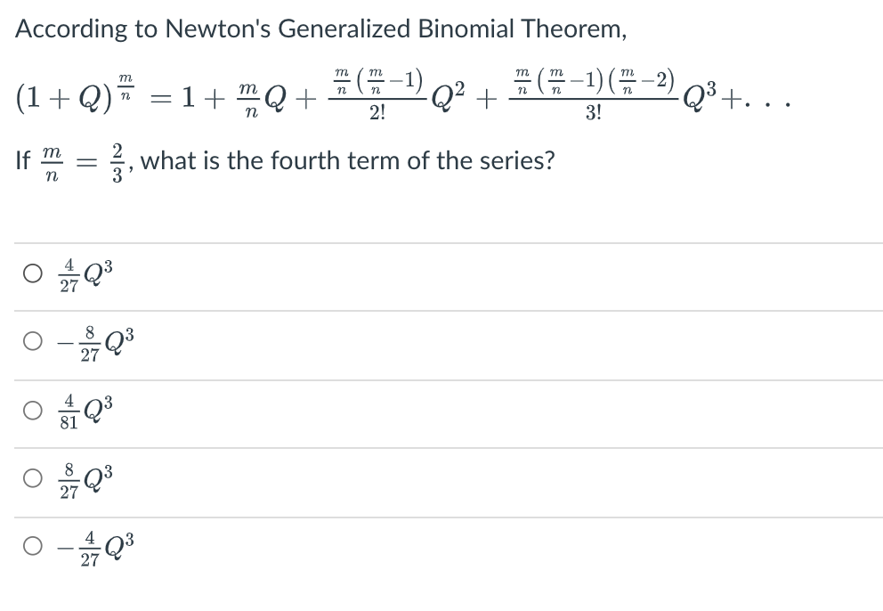 Solved n (-1) According to Newton's Generalized Binomial | Chegg.com