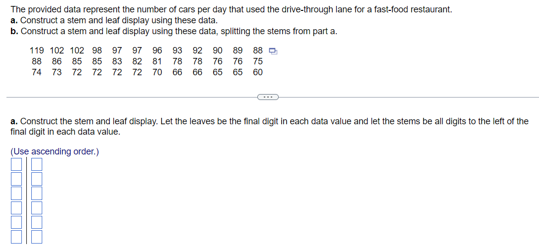 Solved Construct the stem and leaf display. Let the leaves | Chegg.com