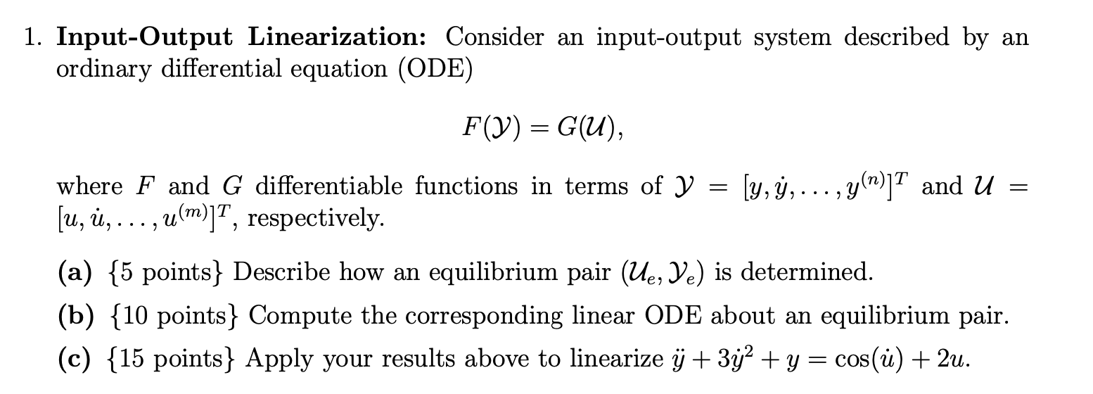 Solved Input Output Linearization Consider An Input Output