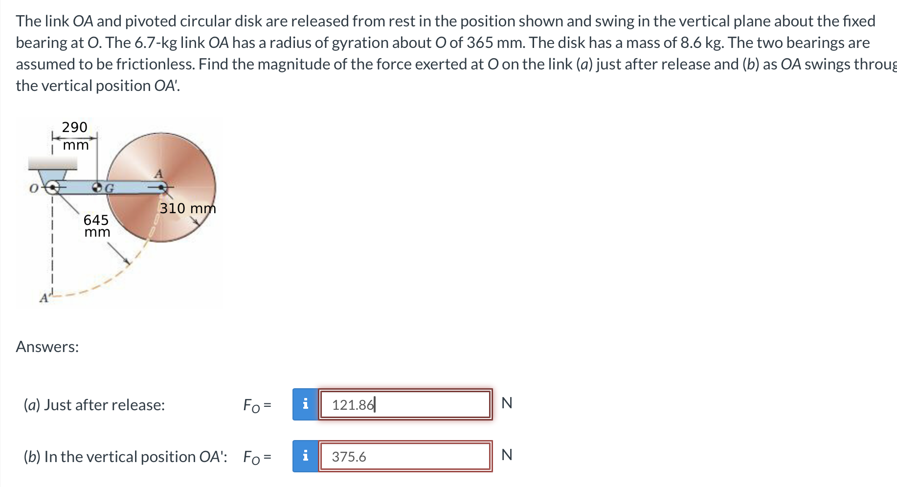 Solved The link OA and pivoted circular disk are released | Chegg.com
