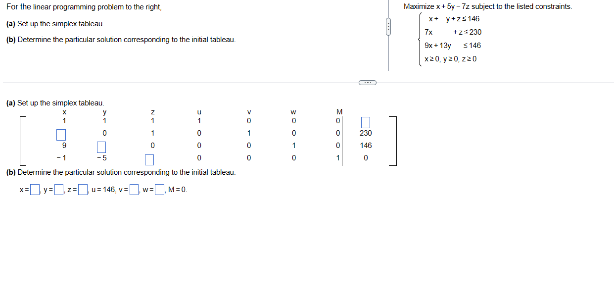 Solved For the linear programming problem to the right,(a) | Chegg.com