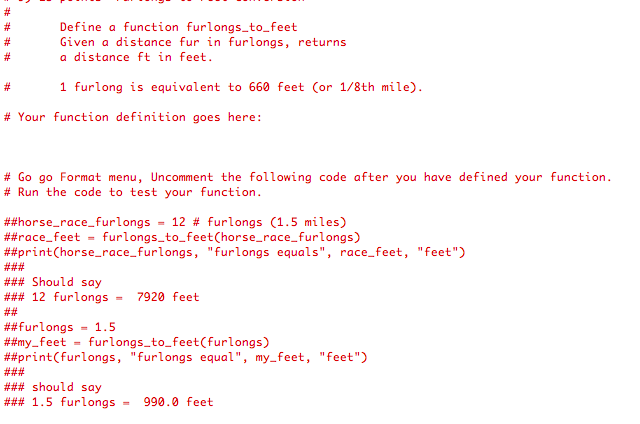 Solved Define a function furlongs to feet Given a distance | Chegg.com