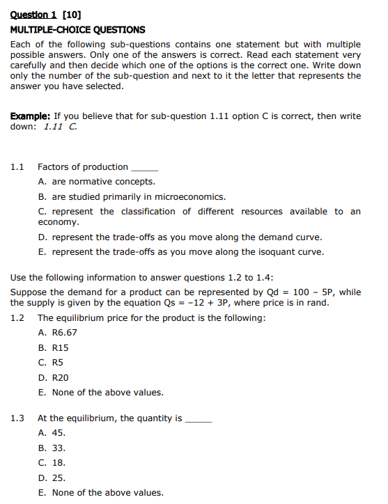Solved Question 1 [10] MULTIPLE-CHOICE QUESTIONS Each of the | Chegg.com