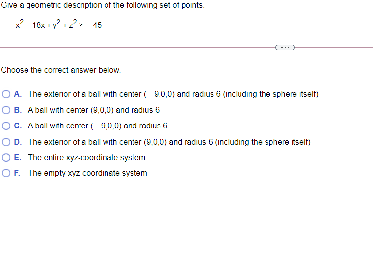 Solved Give a geometric description of the following set of | Chegg.com