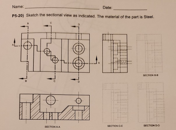 Solved P5-20) Sketch the sectional view as indicated. The | Chegg.com