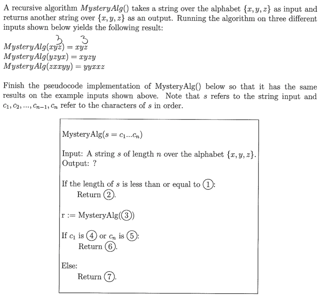 Solved A recursive algorithm MysteryAlg() takes a string | Chegg.com