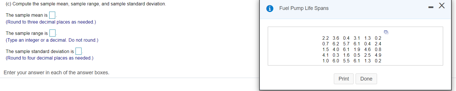Solved (C) Compute the sample mean, sample range, and sample | Chegg.com