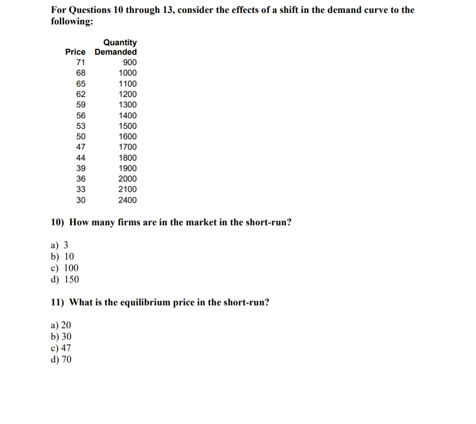 Solved For Questions 7 through 13, please use the following | Chegg.com