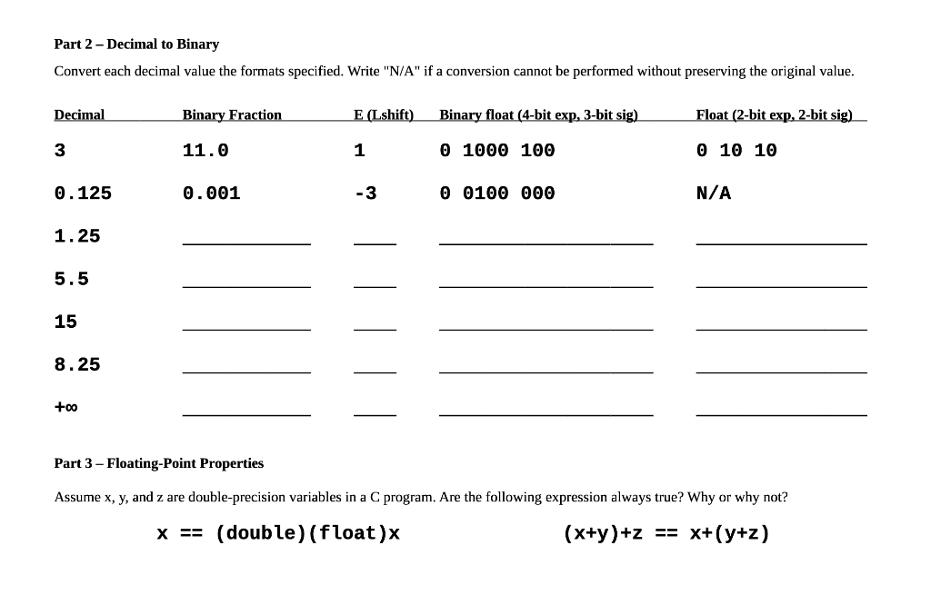 Part 2 - Decimal to Binary Convert each decimal value | Chegg.com