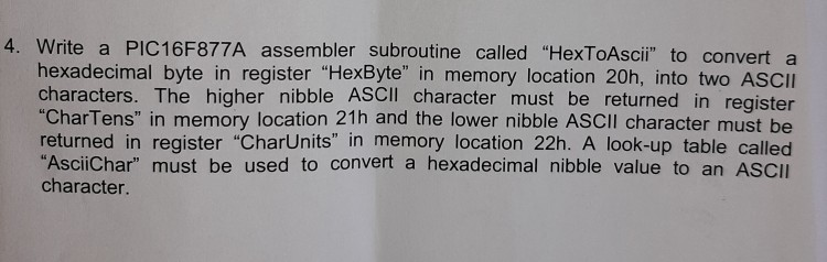 Solved 4. Write a PIC16F877A assembler subroutine called | Chegg.com