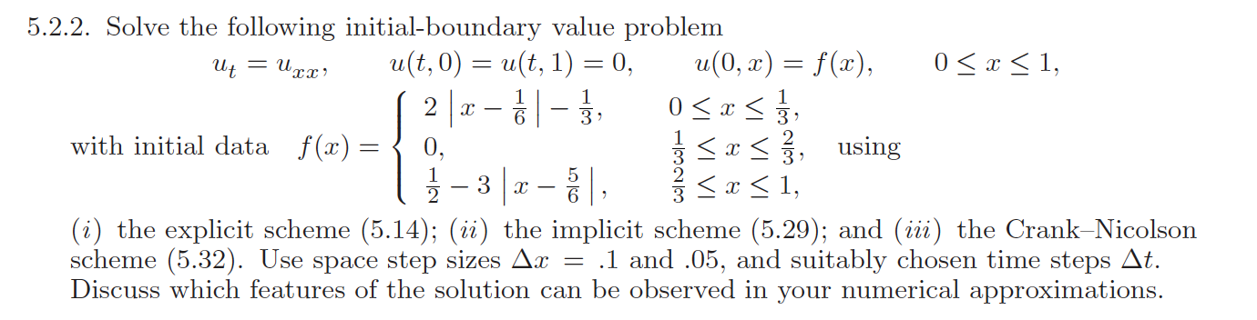 Solved Ut = = UxT) 5.2.2. Solve the following | Chegg.com