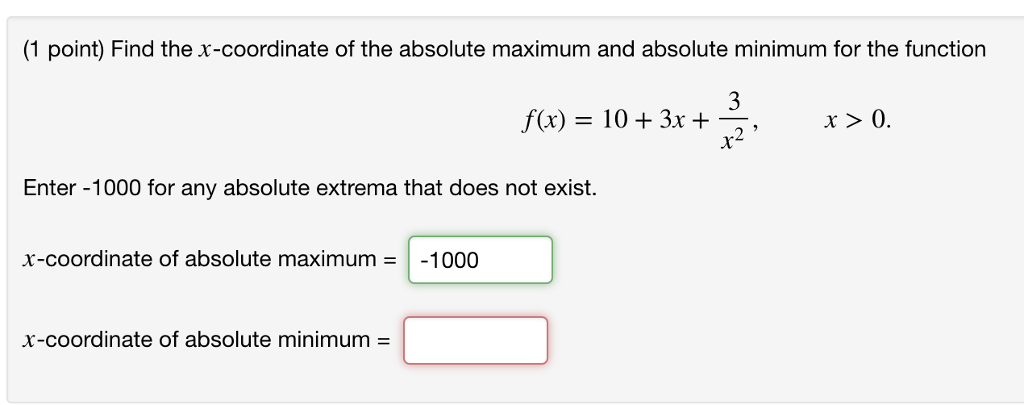 Solved (1 point) Find the x-coordinate of the absolute | Chegg.com