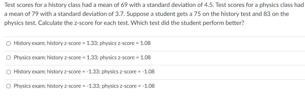 Solved Test scores for a history class had a mean of 69 with | Chegg.com