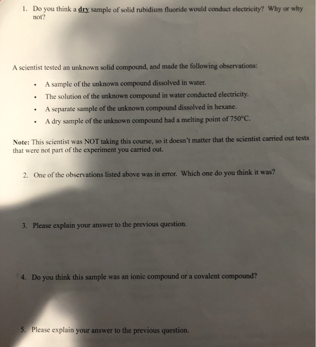 Solved 1. Do you think a dry sample of solid rubidium | Chegg.com