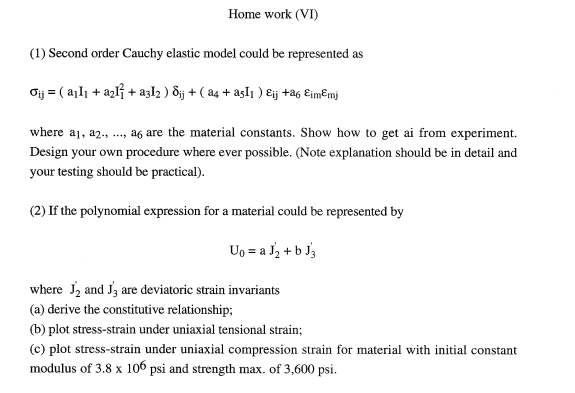 Solved (1) Second order Cauchy elastic model could be | Chegg.com