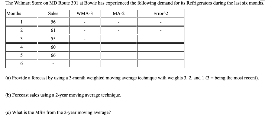 Solved A Provide A Forecast By Using A 3 Month Weighted 