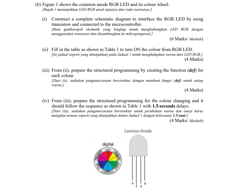 Solved (b) Figure 1 shows the common anode RGB LED and its | Chegg.com