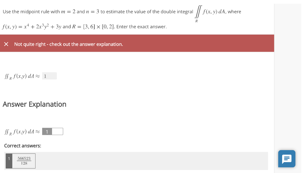 Solved Use the midpoint rule with m = 2 and n = 3 to | Chegg.com