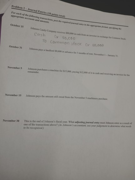 Solved Problem 2- Journal Entries (18 goints tetal) For each | Chegg.com