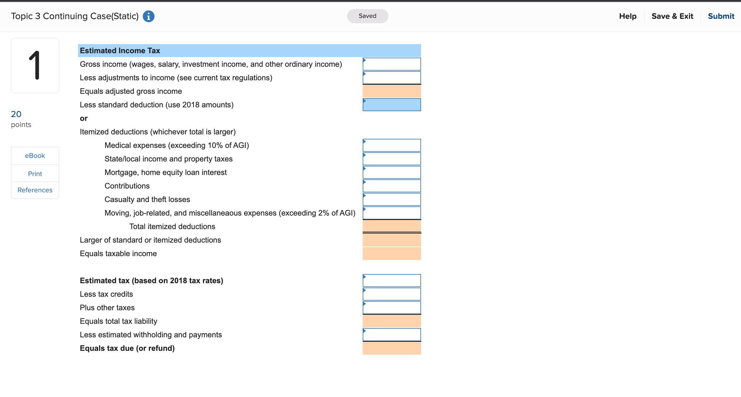 Solved Continuing Case 20. Income Tax Estimation Jamie Lee | Chegg.com