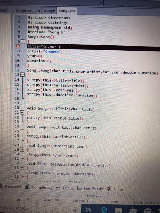 Solved I have 3 class files. Songmain.cpp, song.cpp , and | Chegg.com
