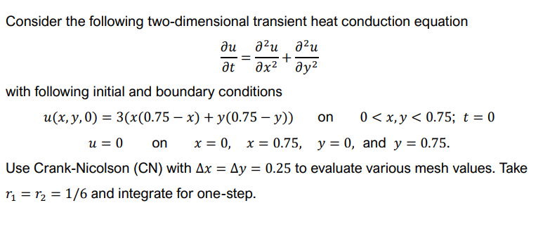 Consider the following two-dimensional transient heat | Chegg.com