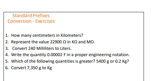 Solved Standard Prefixes Conversion - Exercises 1. How many | Chegg.com