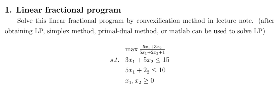 Solved Linear Fractional Programsolve This Linear Fractional